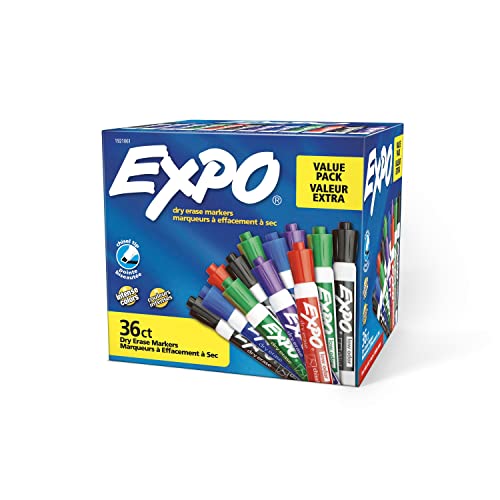 EXPO Low Odor Dry Erase Marker | Chisel Tip Markers | Whiteboard Markers, Assorted, 36 Count