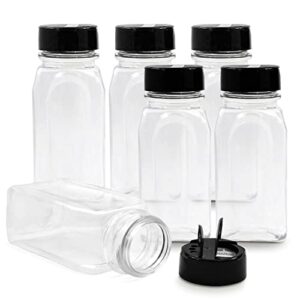 royalhouse – 6 pack 14 oz plastic spice jars with black cap, clear and safe plastic bottle containers with shaker lids for storing spice, herbs and seasoning powders, bpa free, made in usa