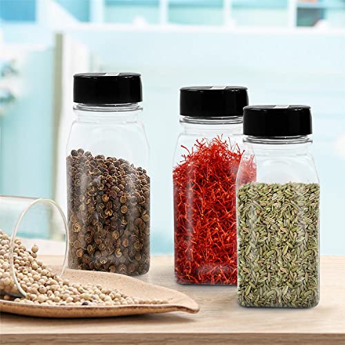 RoyalHouse - 6 Pack 14 Oz Plastic Spice Jars with Black Cap, Clear and Safe Plastic Bottle Containers with Shaker Lids for Storing Spice, Herbs and Seasoning Powders, BPA Free, Made in USA