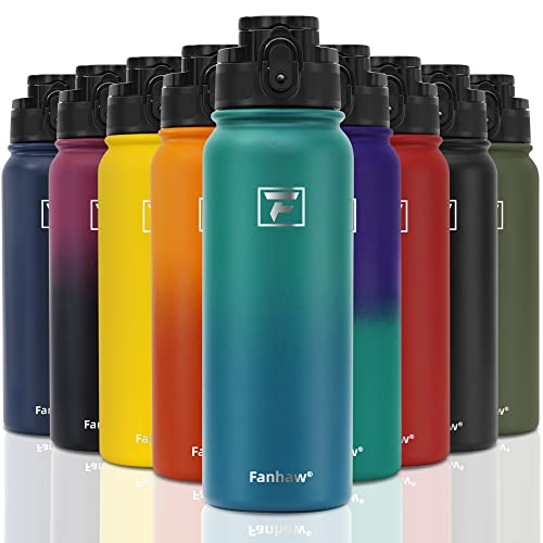 Fanhaw Insulated Water Bottle - 20 Oz (Chug Lid) Dishwasher Safe Stainless Steel Double-Wall Vacuum Reusable Leak&Sweat Proof Sports Water Bottles with Standard Mouth Anti-dust Lid (Green Blue)