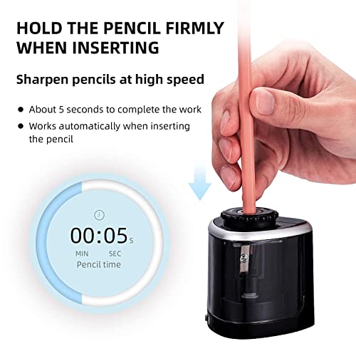 Pencil Sharpener Electric Pencil Sharpeners, Portable Pencil Sharpener Kids, Blade to Fast Sharpen, Suitable for No.2/Colored Pencils(6-8mm)/School Pencil Sharpener/Classroom/Office/Home (Black)