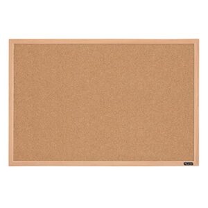 quartet cork board bulletin board, 2′ x 3′ framed corkboard, oak frame, decorative hanging pin board, perfect for office & home decor, home school message board or vision board (35-380352)