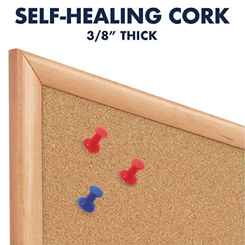 Quartet Cork Board Bulletin Board, 2' x 3' Framed Corkboard, Oak Frame, Decorative Hanging Pin Board, Perfect for Office & Home Decor, Home School Message Board or Vision Board (35-380352)