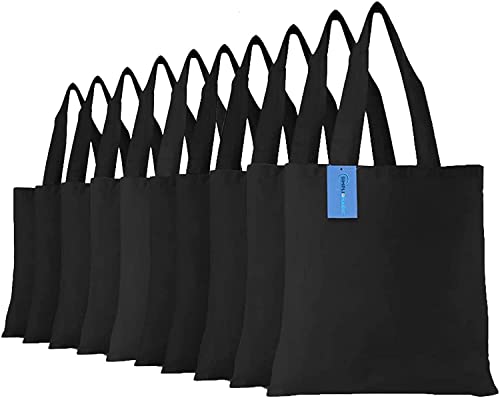 Simpli-Magic Canvas Tote Bags for Crafts, Shopping, Groceries, Books, Beach, Diaper Bag & Much More, 13”x15”, Black, 12 Count