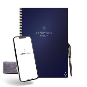 rocketbook smart reusable notebook – lined eco-friendly notebook with 1 pilot frixion pen & 1 microfiber cloth included- midnight blue cover, letter size (8.5″ x 11″)