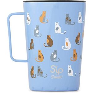 s’ip by s’well stainless steel takeaway mug – 15 fl oz – purrfect morning – double-layered vacuum-insulated travel mug keeps coffee,and drinks cold for 10 hours and hot for 2 – bpa-free water bottle