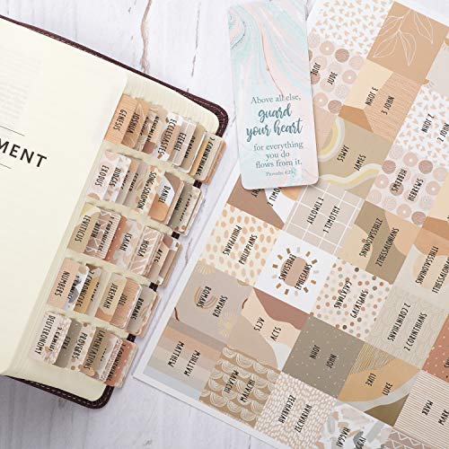 DiverseBee Laminated Bible Tabs (Large Print, Easy to Read), Bible Journaling Supplies, Bible Book Tabs, Christian Gift, 66 Bible Tabs Old and New Testament, Includes 11 Blank Tabs - Cappuccino Theme