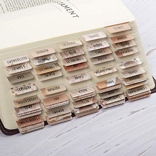 DiverseBee Laminated Bible Tabs (Large Print, Easy to Read), Bible Journaling Supplies, Bible Book Tabs, Christian Gift, 66 Bible Tabs Old and New Testament, Includes 11 Blank Tabs - Cappuccino Theme