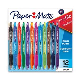 paper mate profile retractable ballpoint pens, bold (1.4mm), assorted colors, 12 count