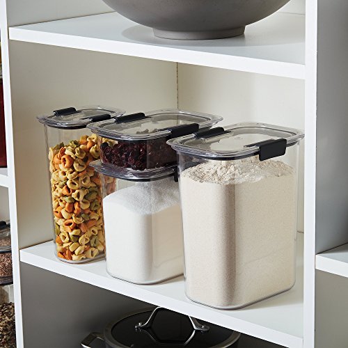 Rubbermaid 8-Piece Brilliance Food Storage Containers for Pantry with Lids for Flour, Sugar, and Pasta, Dishwasher Safe, Clear/Grey