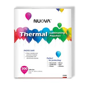 nuova premium thermal laminating pouches, 9″ x 11.5″/letter size/3 mil, 200 pack (lp200h)