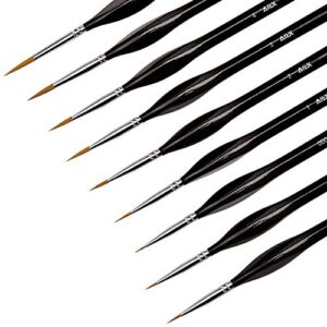 aiex 9 pieces fine detail paint brush miniature painting brushes kit mini paints brush set for acrylic, watercolor, oil, face, nail, scale model painting, line drawing(black)