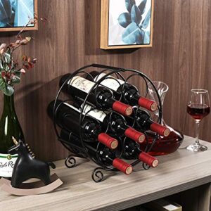 PAG 7 Bottles Freestanding Countertop Metal Wine Rack Small Wine Bottle Holders Stands, Black