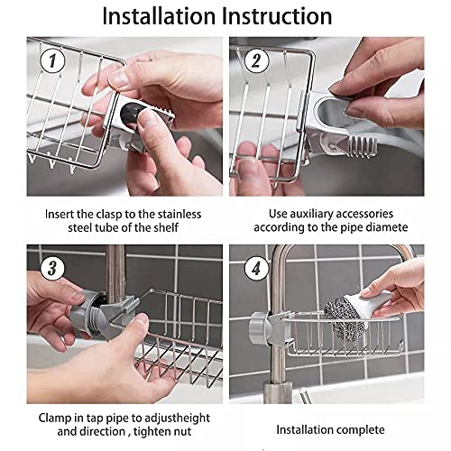 Livable Cloud Stainless Steel Faucet Rack, Hanging Type, Suitable for Kitchen Sink, Bathroom Sink Storage Rack, can be Placed Sponge, soap, Shampoo, Shower Gel, 6.9×5×1.3