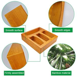 CRAKTH Bamboo Ziplock Bag Storage Organizer and Dispenser for Kitchen Drawer, Suitable for Gallon, Quart, Sandwich & Snack Variety Size Bag