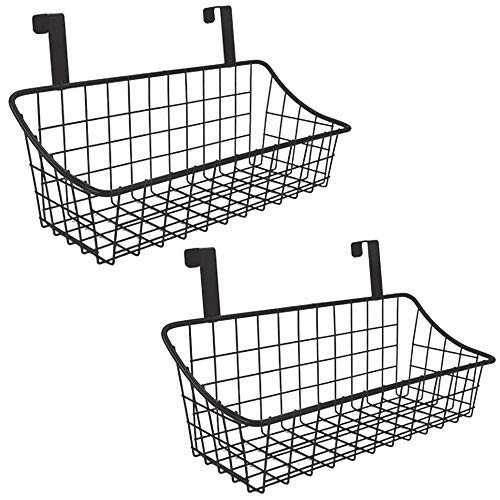 LeleCAT Basket with hook Grid Storage Basket, Hang it behind a door or on a railing, Over the Cabinet Door, Small, BLack,2 Pack