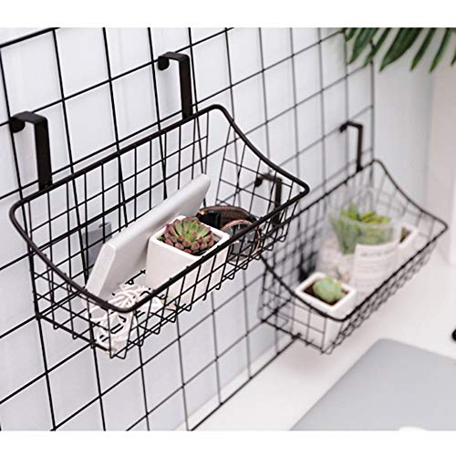 LeleCAT Basket with hook Grid Storage Basket, Hang it behind a door or on a railing, Over the Cabinet Door, Small, BLack,2 Pack