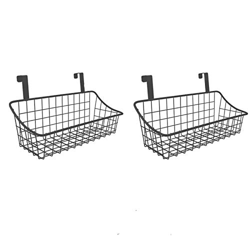 LeleCAT Basket with hook Grid Storage Basket, Hang it behind a door or on a railing, Over the Cabinet Door, Small, BLack,2 Pack