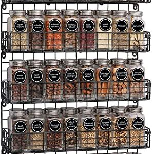 Spice Rack Organizer Wall Mounted 5-Tier Stackable Hanging Spice Jars Storage Racks,Great for Kitchen and Pantry,Up to Storage 48 Jars(Patent No.:D909138S)