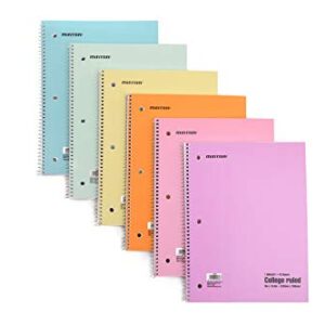 Mintra Office Spiral Notebooks - Pastel, College Ruled, 6 Pack, For School, Office, Business, Professional,70 Sheets