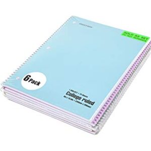 Mintra Office Spiral Notebooks - Pastel, College Ruled, 6 Pack, For School, Office, Business, Professional,70 Sheets