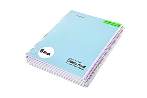 Mintra Office Spiral Notebooks - Pastel, College Ruled, 6 Pack, For School, Office, Business, Professional,70 Sheets