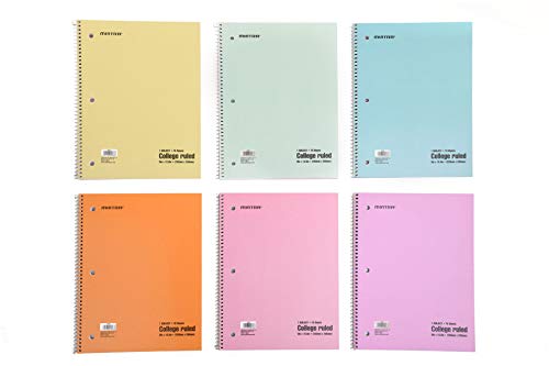 Mintra Office Spiral Notebooks - Pastel, College Ruled, 6 Pack, For School, Office, Business, Professional,70 Sheets