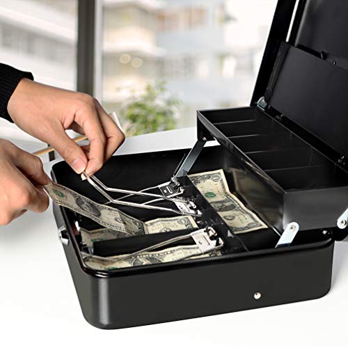 Jssmst Large Cash Box with Lock - 2017 New Metal Money Box 100% Safe, 11.8L x 9.5W x 3.5H Inches, Black, SM-CB0501L