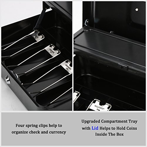 Jssmst Large Cash Box with Lock - 2017 New Metal Money Box 100% Safe, 11.8L x 9.5W x 3.5H Inches, Black, SM-CB0501L