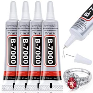 b-7000 glue clear for rhinestone crafts, jewelry and bead adhesive b7000 semi fluid high viscosity glues for clothes shoes fabric cell phones screen repair metal stone nail art glass (4×15 ml/0.5 oz)