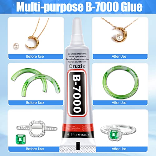 B-7000 Glue Clear for Rhinestone Crafts, Jewelry and Bead Adhesive B7000 Semi Fluid High Viscosity Glues for Clothes Shoes Fabric Cell Phones Screen Repair Metal Stone Nail Art Glass (4x15 ml/0.5 oz)