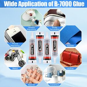 B-7000 Glue Clear for Rhinestone Crafts, Jewelry and Bead Adhesive B7000 Semi Fluid High Viscosity Glues for Clothes Shoes Fabric Cell Phones Screen Repair Metal Stone Nail Art Glass (4x15 ml/0.5 oz)