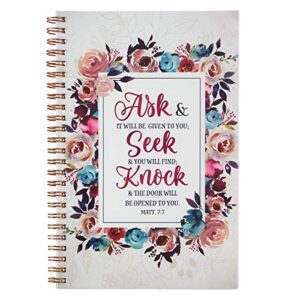 christian art gifts notebook ask seek knock matthew 7:7 bible verse inspirational writing notebook gratitude prayer journal flexible cover 128 ruled pages w/scripture, 6 x 8.5 inches