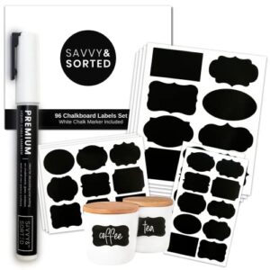 chalkboard labels for jars 96pc – chalkboard labels stickers white chalk marker – chalk labels for containers pantry labels chalk stickers – black labels removable labels – chalkboard stickers labels