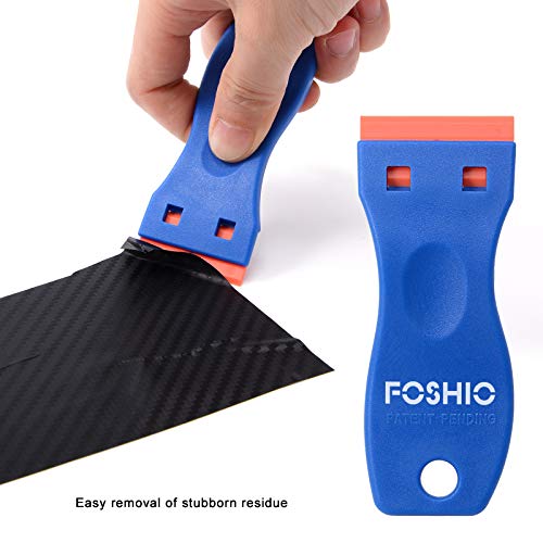 FOSHIO Plastic Razor Blade Scraper Include 2PCS Scraper Tool and 100PCS Blades for Gasket Remover, Labels Decal and Adhesive Remover for Windows and Glass,Blue