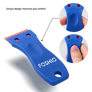 FOSHIO Plastic Razor Blade Scraper Include 2PCS Scraper Tool and 100PCS Blades for Gasket Remover, Labels Decal and Adhesive Remover for Windows and Glass,Blue