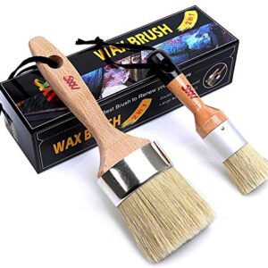 Chalk and Wax Paint Brush Furniture Set- Painting or Waxing - Milk Paint - Dark or Clear Soft Wax - Home Decor Cabinets Stencils Woods - Natural Bristles 1 Small Round and 1 Large Oval Brushes