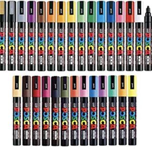 Uni Posca Paint Marker FULL RANGE Bundle Set , Mitsubishi Poster Colour ALL COLOR Marking Pen Medium Point ( PC-5M ) 29 Colours ( 22 Standard & 7 Natural ) Japan Import