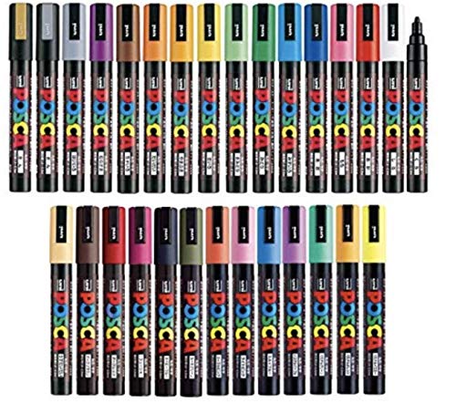 Uni Posca Paint Marker FULL RANGE Bundle Set , Mitsubishi Poster Colour ALL COLOR Marking Pen Medium Point ( PC-5M ) 29 Colours ( 22 Standard & 7 Natural ) Japan Import