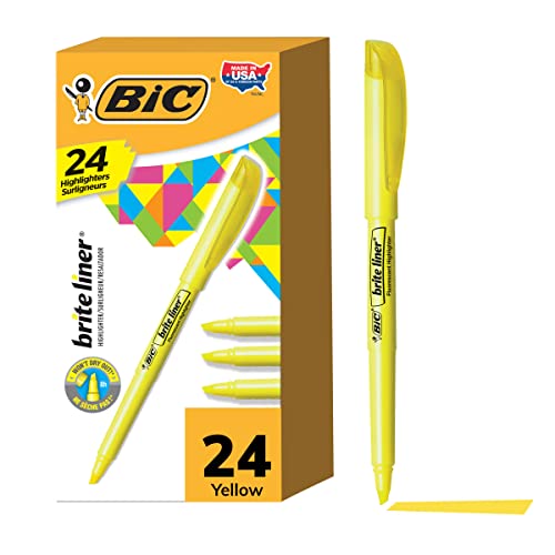 BIC Brite Liner Highlighters, Chisel Tip, 24-Count Pack of Yellow Highlighters, Ideal Highlighter Set for Organizing and Coloring