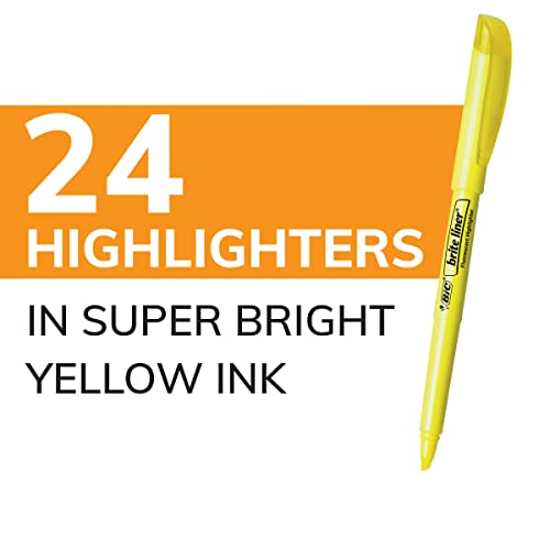 BIC Brite Liner Highlighters, Chisel Tip, 24-Count Pack of Yellow Highlighters, Ideal Highlighter Set for Organizing and Coloring