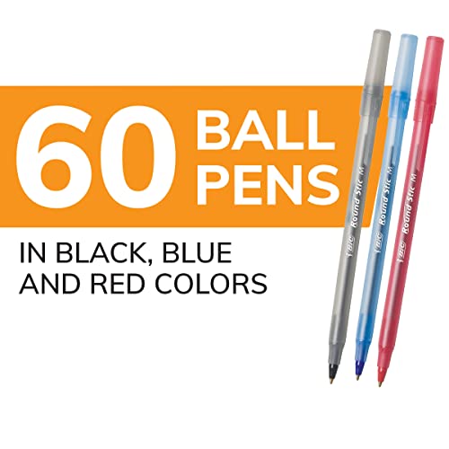 BIC Round Stic Xtra Life Assorted Ink Ballpoint Pens, Medium Point (1.0mm), 60-Count Pack of Bulk Pens, Flexible Round Barrel for Comfortable Writing, No. 1 Selling Ballpoint Pens