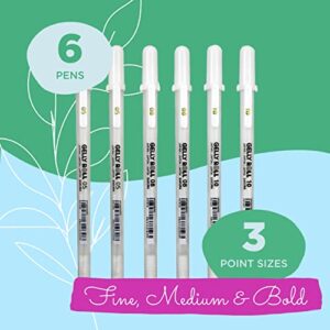 SAKURA Gelly Roll Gel Pens - Pen for Journaling, Art, or Drawing - Classic White Ink - Assorted Point Sizes - 6 Pack