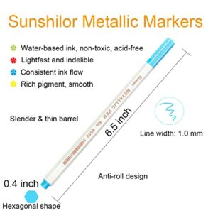 Sunshilor Metallic Markers Fine Point Metallic Marker Pens for Black Paper, Art Rock Painting, Easter Egg, Halloween Pumpkin, Card Making, Metal, Ceramics, Wine Glass, Set of 12