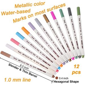 Sunshilor Metallic Markers Fine Point Metallic Marker Pens for Black Paper, Art Rock Painting, Easter Egg, Halloween Pumpkin, Card Making, Metal, Ceramics, Wine Glass, Set of 12