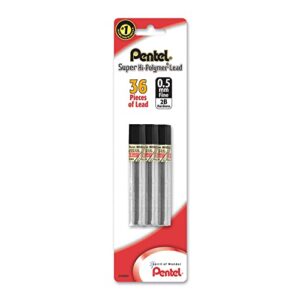 pentel® super hi-polymer® leads, 0.5 mm, 2b, 12 leads per tube, pack of 3 tubes