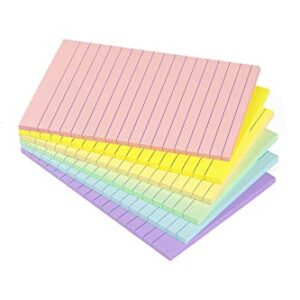 Lined Sticky Notes 4X6 in Pastel Ruled Post Stickies Colorful Super Sticking Power Memo Pads Its Strong Adhesive, 6 Pads/Pack, 45 Sheets/pad