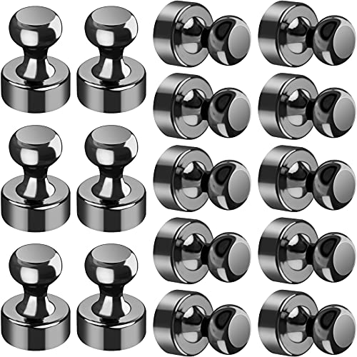 16Pcs Black Refrigerator Magnets Magnetic Push Pins, Fridge Magnets, Push Pin Magnet, Magnetic Thumb Tacks for Kitchen, Office, School, Whiteboard, Brushed Nickel