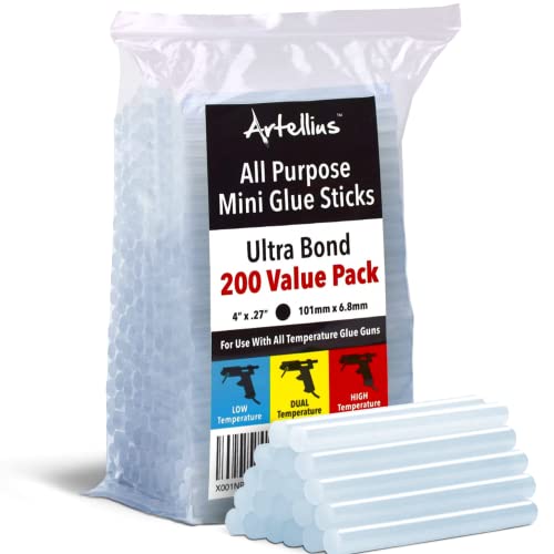 Mini Hot Glue Gun Sticks (Huge Bulk Pack of 200) 4" and 0.27 Diameter - Compatible with Most Glue Guns