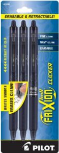 pilot frixion clicker erasable, refillable & retractable gel ink pens, fine point, navy blue ink, 3-pack (31468)